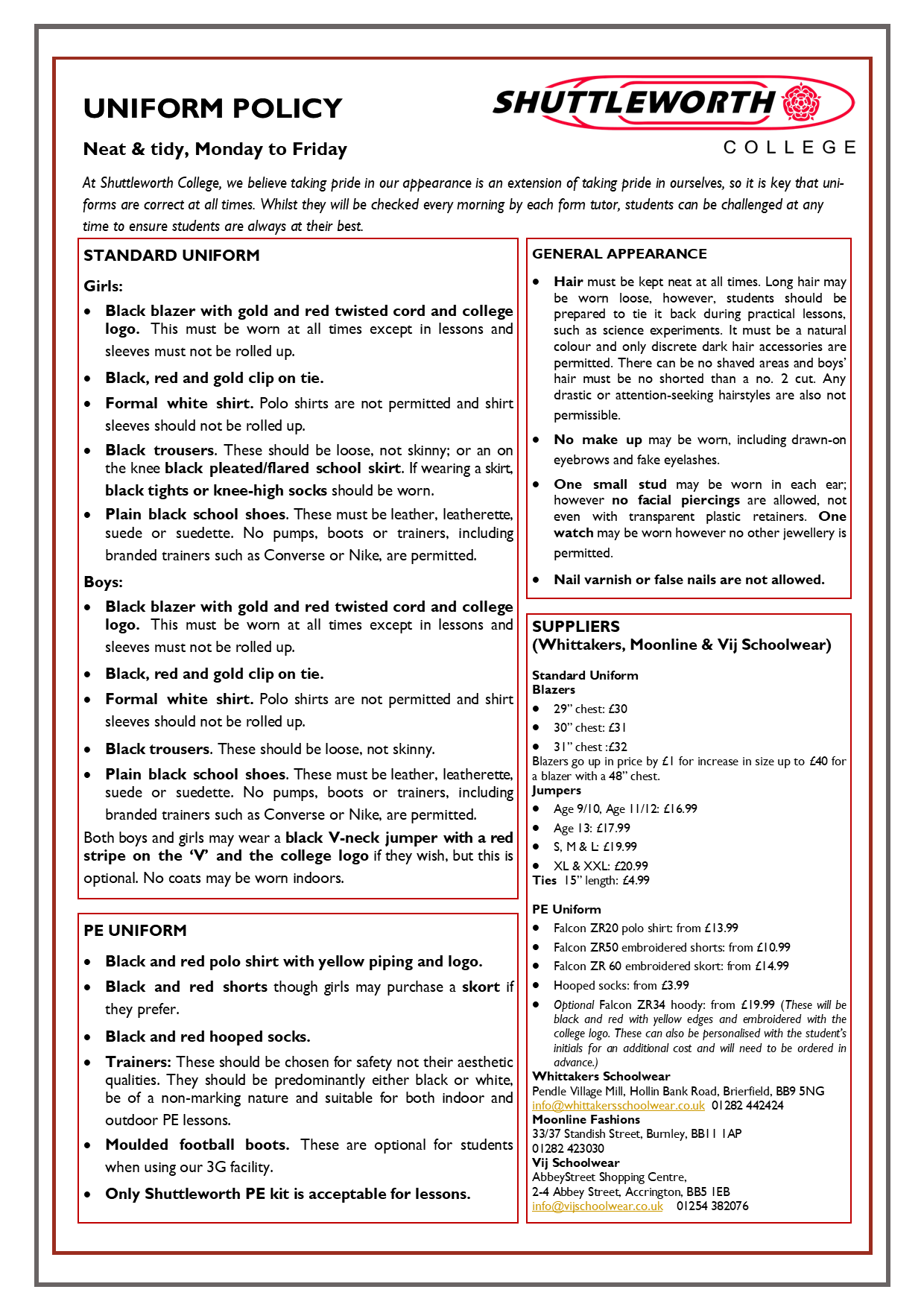 Uniform – Shuttleworth College
