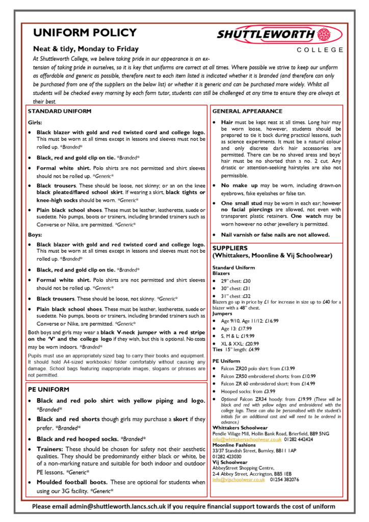 Uniform – Shuttleworth College